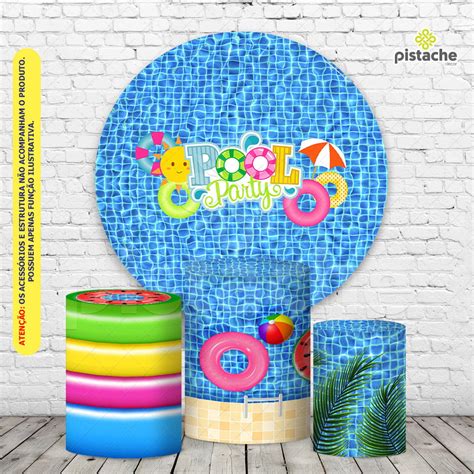 Kit Painel Redondo 3 Capas Cilindro Praia Verão Tropical em Tecido