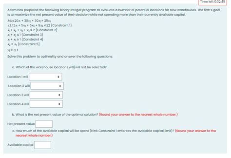 solved a firm has prepared the following binary integer