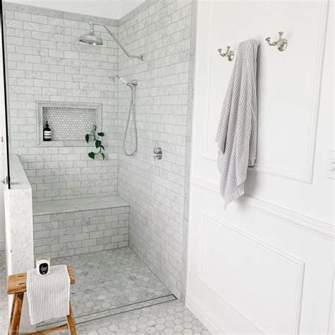 Subway Tile Shower With Shower Niche And Stool Soul Lane