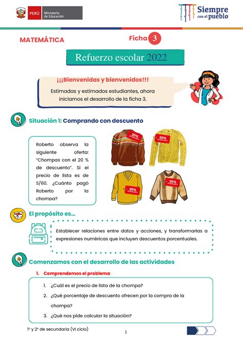 Ficha 3 Vi Matematica REFUERZO ESCOLAR 2022 FICHA DE MATEMTICA 1 O Y