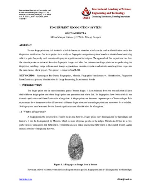 pdf fingerprint recognition system goutam bhatta and iaset us