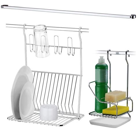 Kit Cozinha Escorredor de Louças Suporte Detergente Barra 60cm no Shoptime