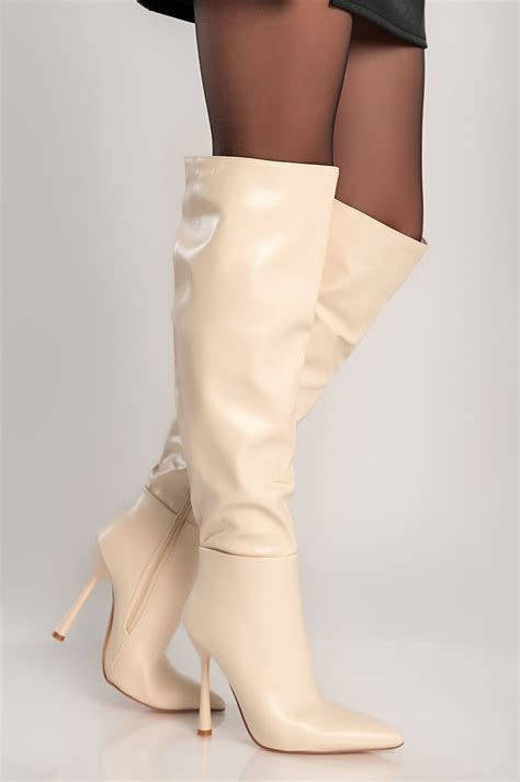 Eleganter Overknee Stiefel Mit Hohem Absatz Benemoda Beige 69