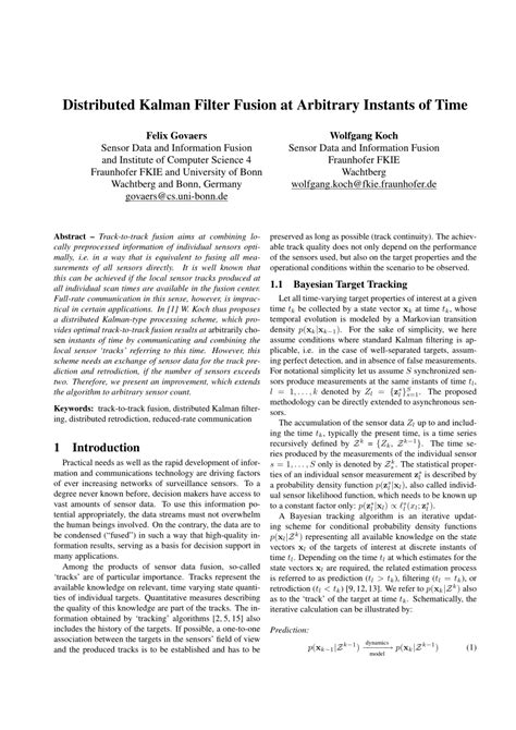 pdf distributed kalman filter fusion at arbitrary instants of time