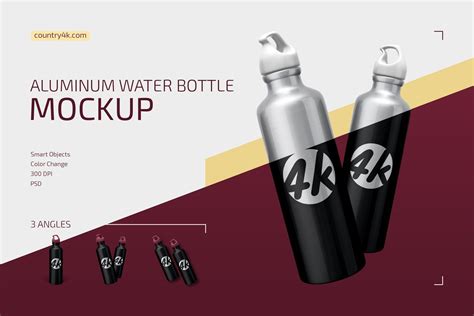 Aluminum Water Bottle Mockup Set By Country4k On Creativemarket Mockup