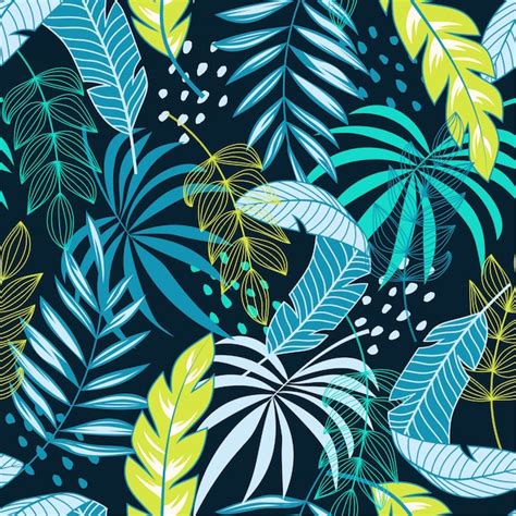 Abstract Tropical Seamless Pattern With Blue And Green Flowers And