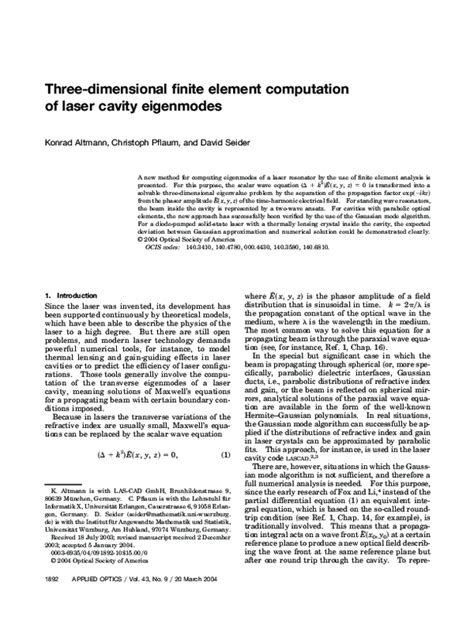 pdf third dimensional finite element computation of laser cavity eigenmodes christoph pflaum