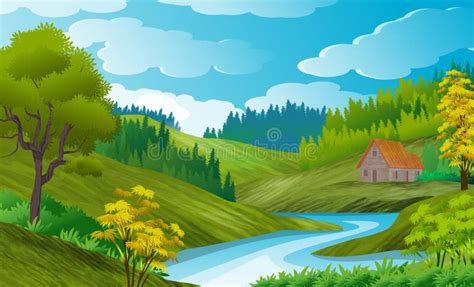 Paisaje Natural Con El Cielo Azul La Montaña Las Colinas Verdes Los