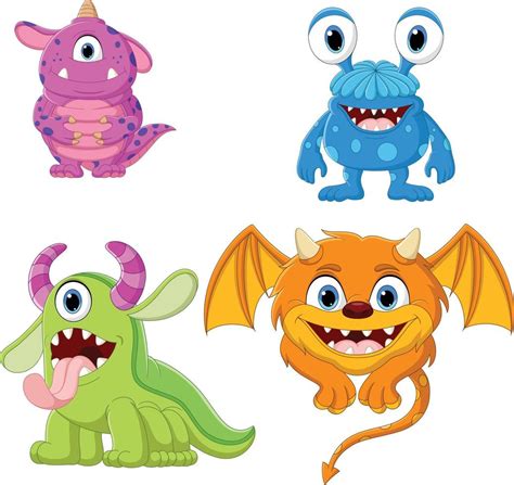 Set Of Cute Monster Cartoon 15219478 Vector Art At Vecteezy