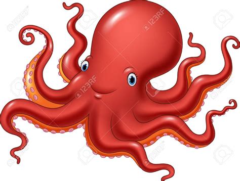 Ilustración de vector de pulpo feliz de dibujos animados aislado sobre