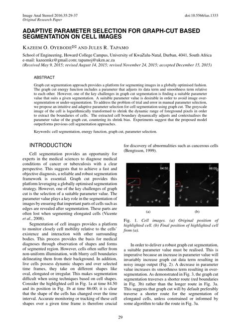 pdf adaptive parameter selection for graph cut based segmentation on cell images