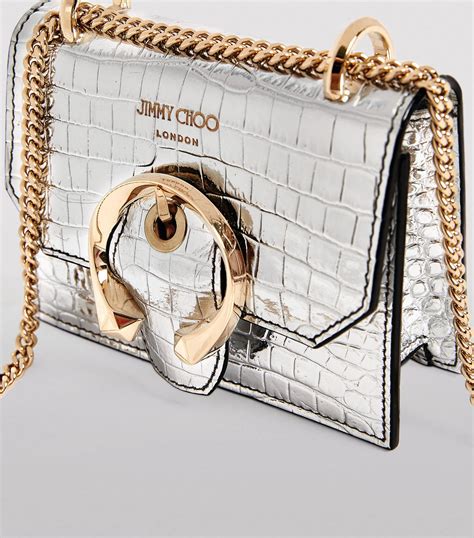 Jimmy Choo Mini Metallic Croc Embossed Leather Paris Cross Body Bag