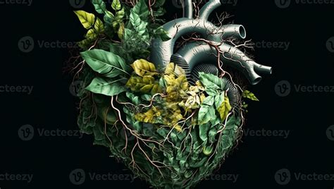Anatomical Human Heart Formed By Leaves And Tree Branches AI Generated