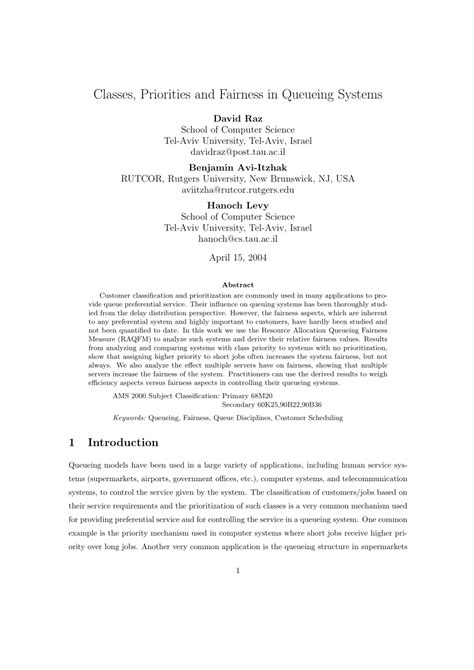 pdf classes priorities and fairness in queueing systems