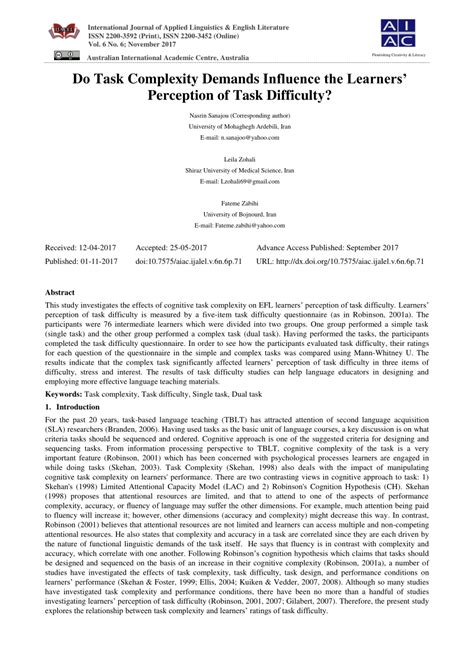 pdf do task complexity demands influence the learners perception of task difficulty