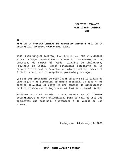 DOC Modelos De Solicitud Y Declaracion Jurada Comedor Unprg 2008 I