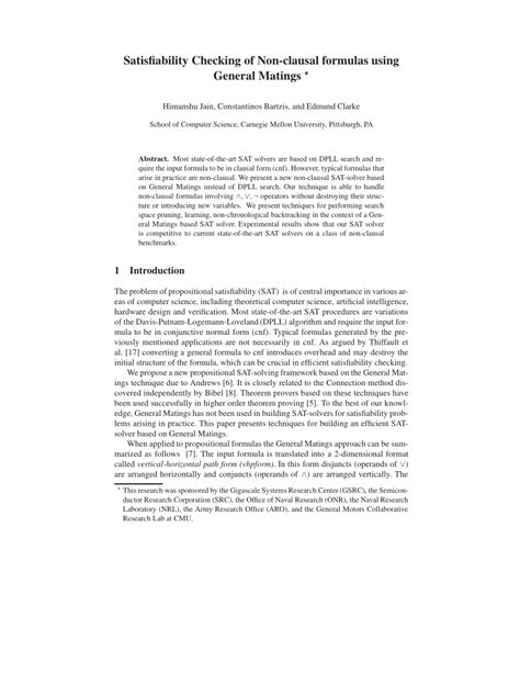 pdf satisfiability checking of non clausal formulas using general matings