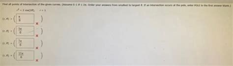 solved find all points of intersection of the given curves