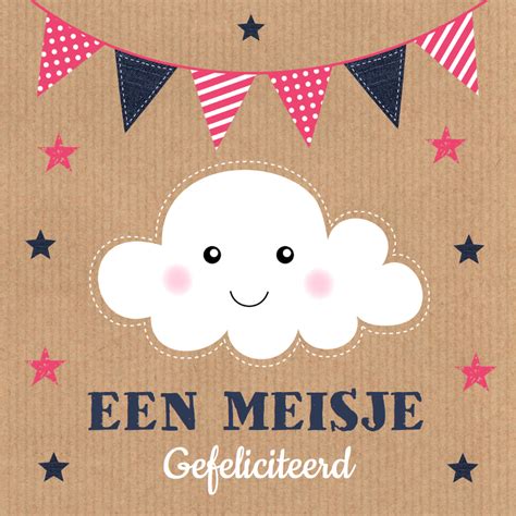 Felicitatie Geboorte Meisje Wolkje Slinger Kaartje2go