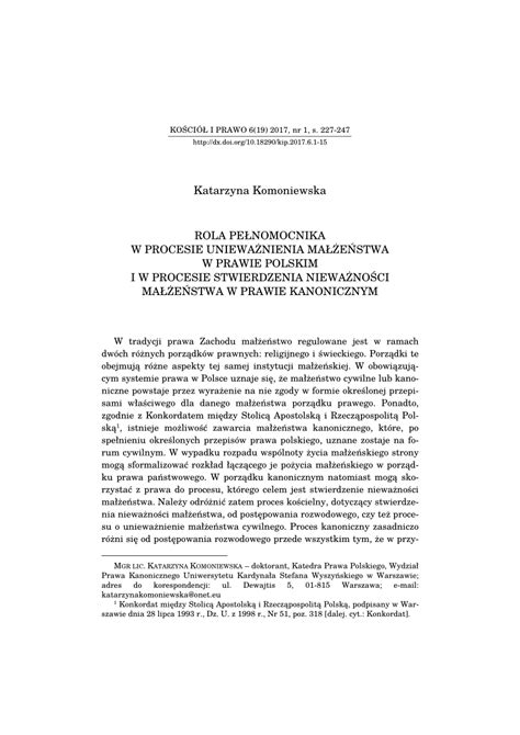 PDF Rola pełnomocnika w procesie unieważnienia małżeństwa w prawie