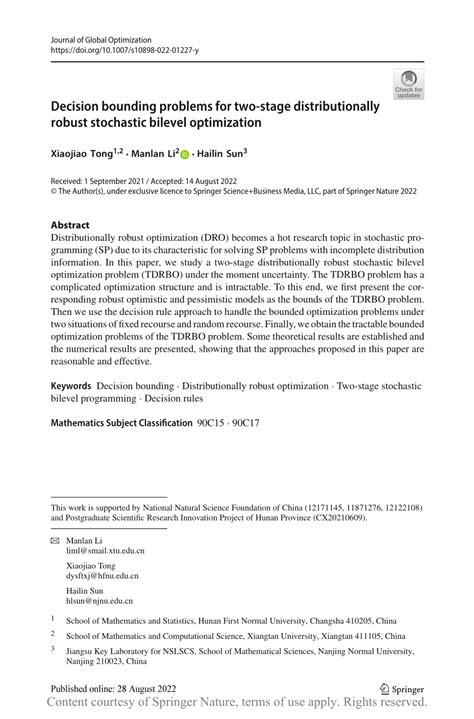 decision bounding problems for two stage distributionally robust stochastic bilevel optimization