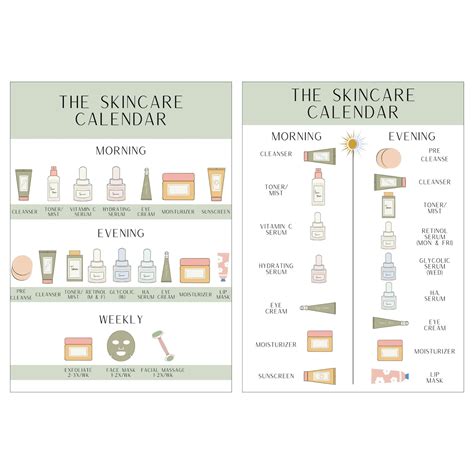 Skincare Routine Calendar Printable Digital Steps Self Care Adhd Etsy