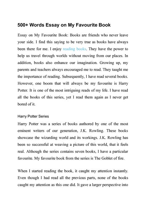SOLUTION 500 Words Essay On My Favourite Book Studypool