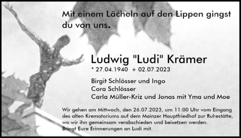 Traueranzeigen Von Ludwig Kr Mer Vrm Trauer De