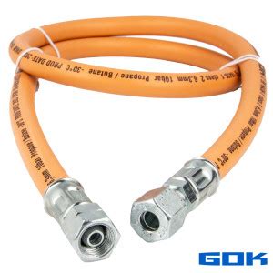 GOK Gummi Schlauchleitung Gas G1 4 LH ÜM x RVS Ø 8 mm max 10 bar