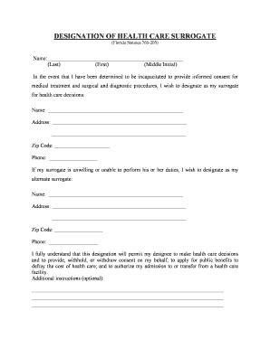 Fl Health Care Surrogate Fill Online Printable Fillable Blank