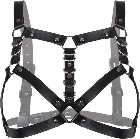 Freebily Women Faux Leather Harnes Strappy Body Bra Belt Black Rivet Cage Bra