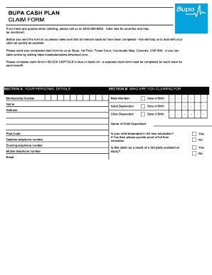 Bupa Cash Plan Claim 2014 2024 Form Fill Out And Sign Printable PDF
