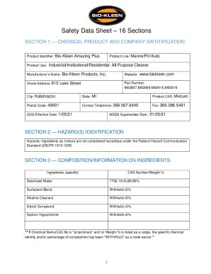 Fillable Online Material Safety Data Sheet Bi O Kleen Industries Inc