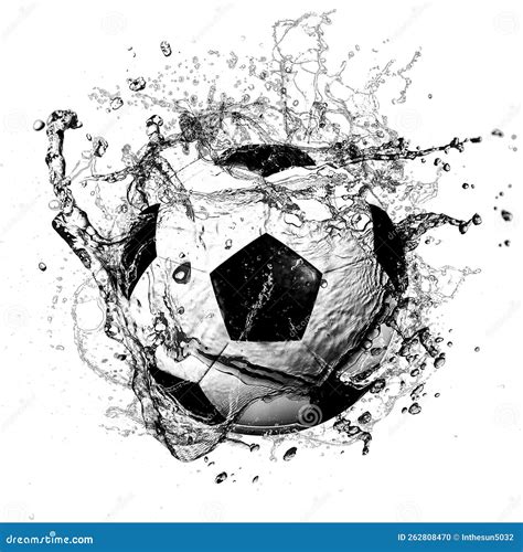 3d Illustration Of Black And White Soccer Ball With Water Effect Stock
