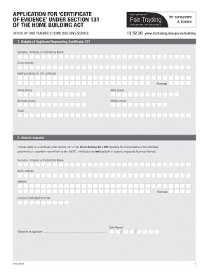 Fillable Online Fairtrading Nsw Gov APPLICATION FOR CERTIFICATE OF