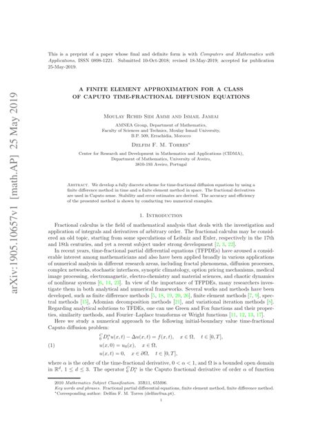 pdf a finite element approximation for a class of caputo time fractional diffusion equations
