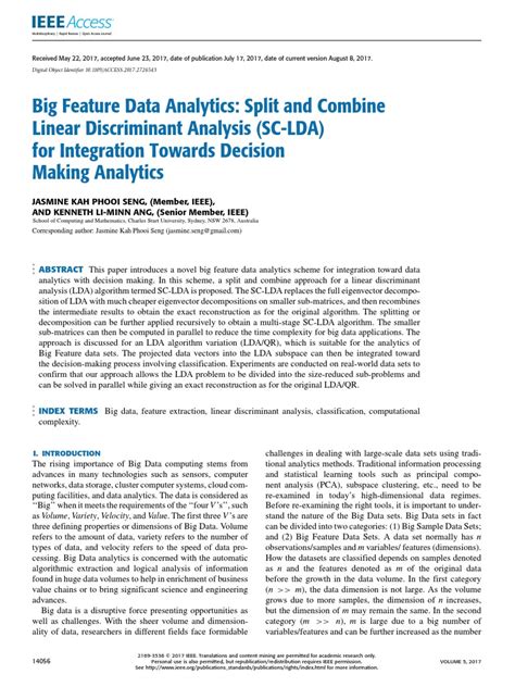big feature data analytics split and combine linear discriminant analysis sc lda for