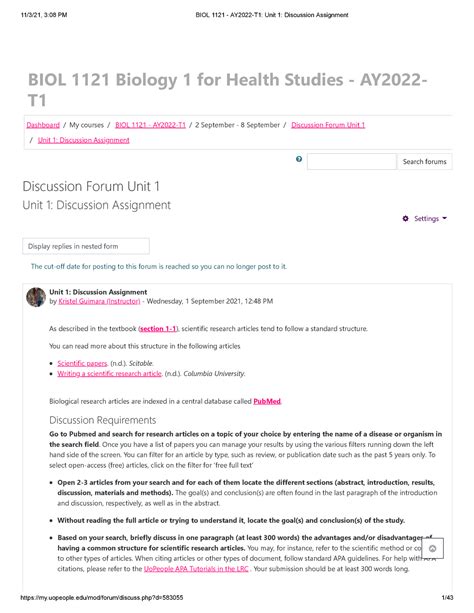 Biol Ay T Unit Discussion Assignment Pm Biol