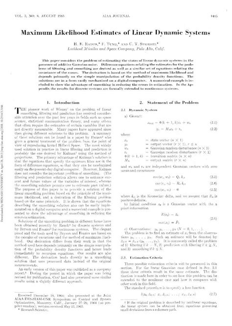 pdf maximum likelihood estimates of linear dynamic systems dokumen tips