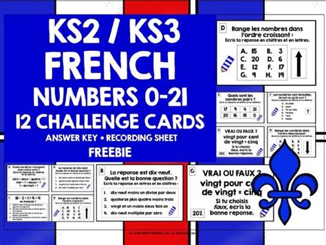 FRENCH NUMBERS 0 21 CHALLENGE CARDS FREEBIE Teaching Resources