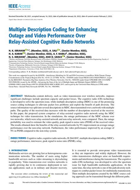 pdf multiple description coding for enhancing outage and video performance over relay assisted