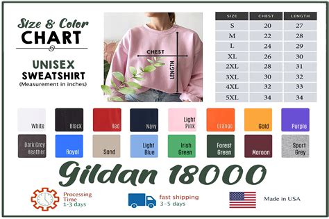 Gildan 18000 Size Color Chart Sweatshirt Graphic By Evarpatrickhg65