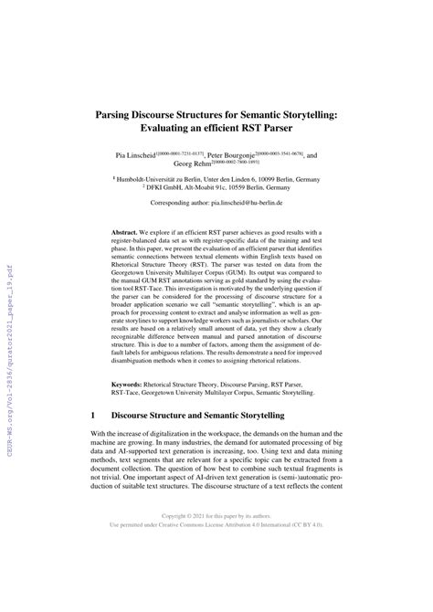 pdf parsing discourse structures for semantic storytelling evaluating an efficient rst parser