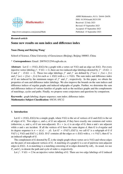pdf some new results on sum index and difference index