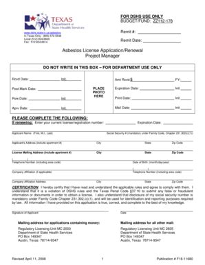 Fillable Online Dshs State Tx AsbestosProjectManagerApp Dshs State