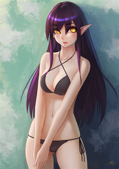 Wallpaper Gadis Anime Rambut Ungu Mata Kuning Rambut Panjang Elf