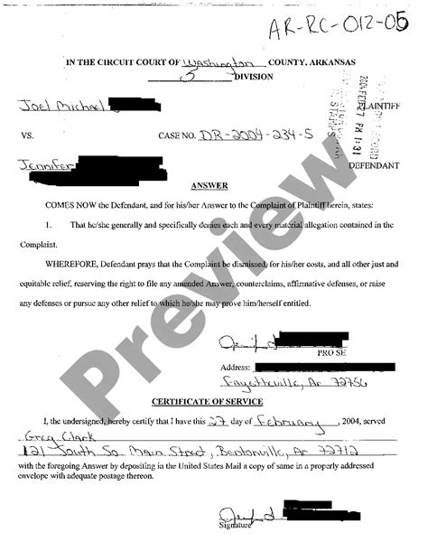 Arkansas Answer To Petition For Modification Of Custody Sample