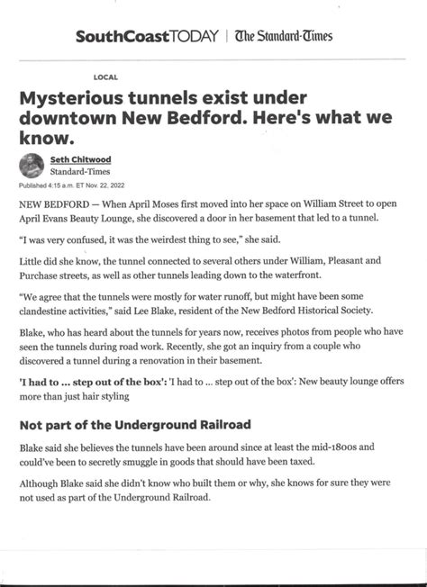 Mysterious Tunnels Exist Under Downtown New Bedford Nov 22 2022 NB
