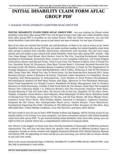 Fillable Online Sdccjt Initial Disability Claim Form Aflac Group Pdf