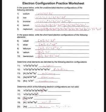 Answered Electron Configuration Practice Bartleby